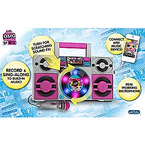 LOL Surprise OMG Remix Karaoke Machine Sing Along Boombox with Real Karaoke Microphone for Kids, Built in Music, Flashing Lights, Record, Turntable with Sound Effects, Connect Device