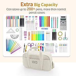 Sooez Large Pencil Case Pouch, Extra Big Pencil Bag with 5 Compartments, Pen Bag Wide Opening, Soft Corduroy Pencil Pouch Organizer with Zipper, Cute Aesthetic School Supplies for Teen Girls-Black