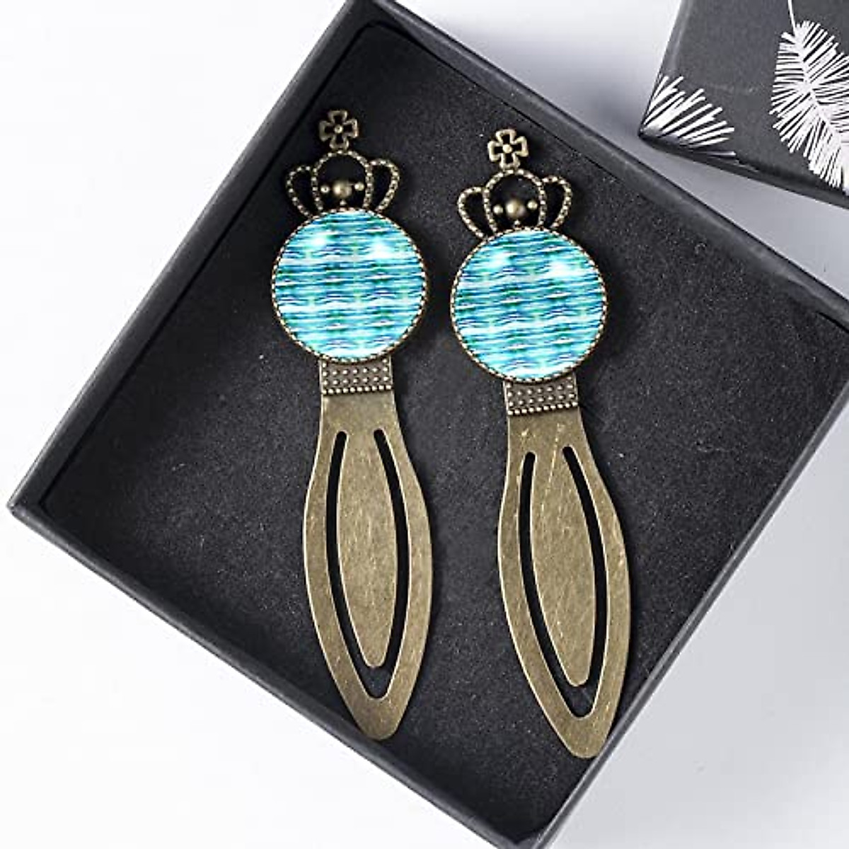 Water Wave Vintage Brass Bookmarks, 2 Packs Crown Reading Page Insert, Classical Reading Book Pages Marks