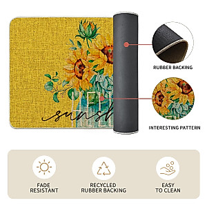 Artoid Mode Yellow Sunflowers Hello Sunshine Summer Kitchen Mats Set of 2, Seasonal Holiday Anniversary Holiday Decorations for Home Kitchen - 17x29 and 17x47 Inch