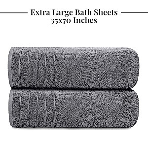 Tens Towels Large Bath Sheets, 100% Cotton, 35x70 inches Extra Large Bath Towel Sheets, Lighter Weight, Quicker to Dry, Super Absorbent, Oversized Bath Towels (DARK GREY)