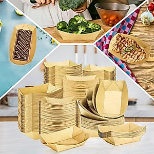 MotBach 150 Pack 3LB Extra Large Paper Food Boat Trays Disposable Paper Boats, Heavy Duty Food Boats, Paper Food Serving Tray Boat Basket for Snacks Popcorn Dessert Sandwich Burger Taco Fries Nacho