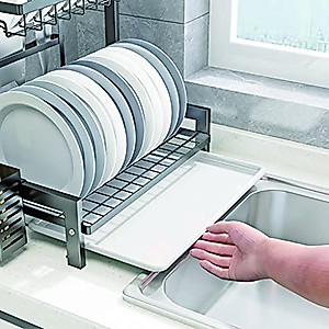 JUNXIAN Dish Rack Dish Drainer Kitchen Dish Rack Storage Shelf 2 Tier Dish Rack Holder Dish Drying Rack Dish Rack Dish Containers