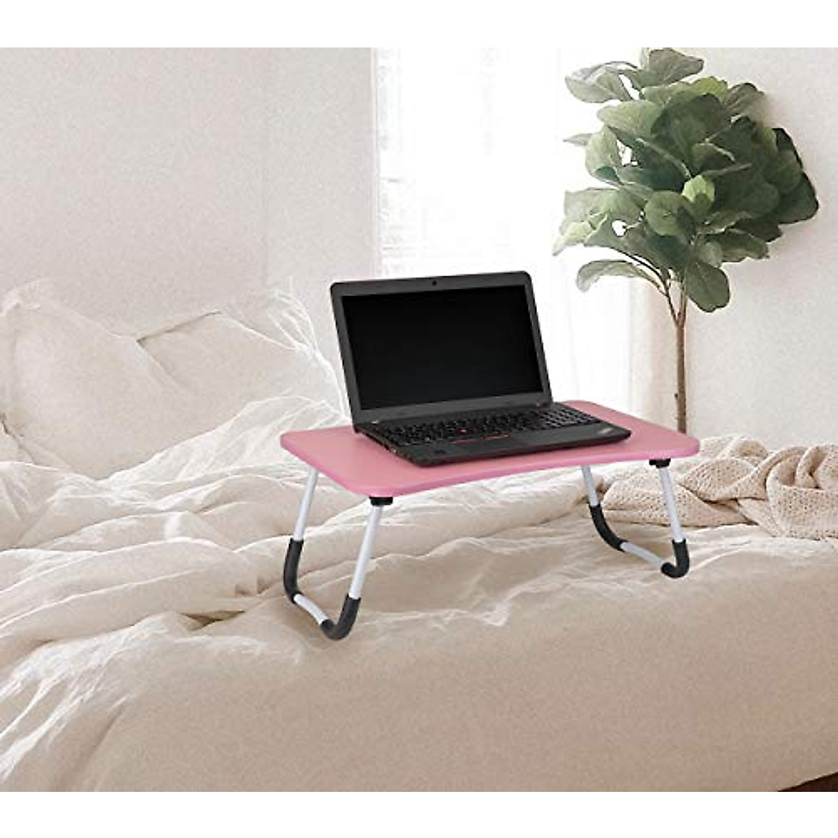 Mind Reader Woodland Collection, Portable Laptop Desk/Breakfast Table, Collapsible, Portable, Folding Legs, Pink