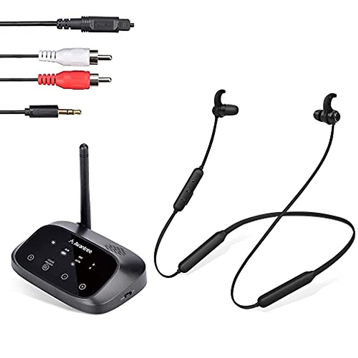 Avantree HT5006 & Aria - Wireless Headphones Earbuds for TV Watching w/Bypass Bluetooth Transmitter & Bluetooth 5.0 Active Noise Cancelling Headphones with No Audio Delay with theTransmitter
