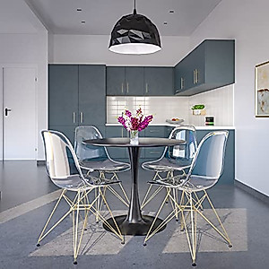 LeisureMod Carey Modern Eiffel Base Molded Side Dining Chair with Gold Base, Set of 2 (Clear)