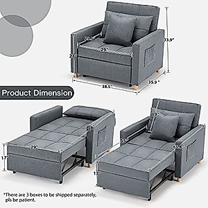 Esright 40 Inch Sleeper Chair Bed 3-in-1 Convertible Futon Chair Multi-Functional Sofa Bed Adjustable Reading Chair, Sofa, Bed, Sleeper Chair with Modern Linen Fabric, Drak Grey