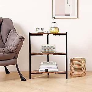 Tiita Corner Shelf, 3 Tier Corner Bookshelf Bookcase, Display Rack Shelf with Metal Frame, Industrial Corner Ladder Shelf Plant Shelf for Living Room, Home, Office, Kitchen