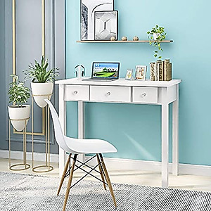 STHOUYN Home Office Small Writing Desk with Drawers Bedroom, Study Table for Adults/Student, Vanity Makeup Dressing Table Save Space Gifts White (White)