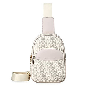 M MOTIKUL Small Crossbody Sling Bags for Women Designer Fanny Pack Backpack Purse for Men Faux Leather Sling Purse Fashion Chest Bag - White…