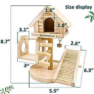 Hamiledyi Natural Dwarf Hamster House Double Decker Wooden Castle Small Animal Hideout Huts with Stair DIY Pet Living Playground Climbing Ladder Slide Training Play Toys for Syrian Mice Rats