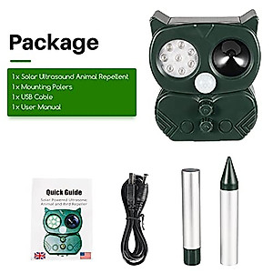 Ultrasonic Animal Repellent,Jahy2Tech Solar Animal Repeller with PIR Sensor Flashing Lights Alarm Sound for Garden,Yard,Attic-Scare Away Voles,Cats,Dogs,Mice,Rat,Rodents,Birds