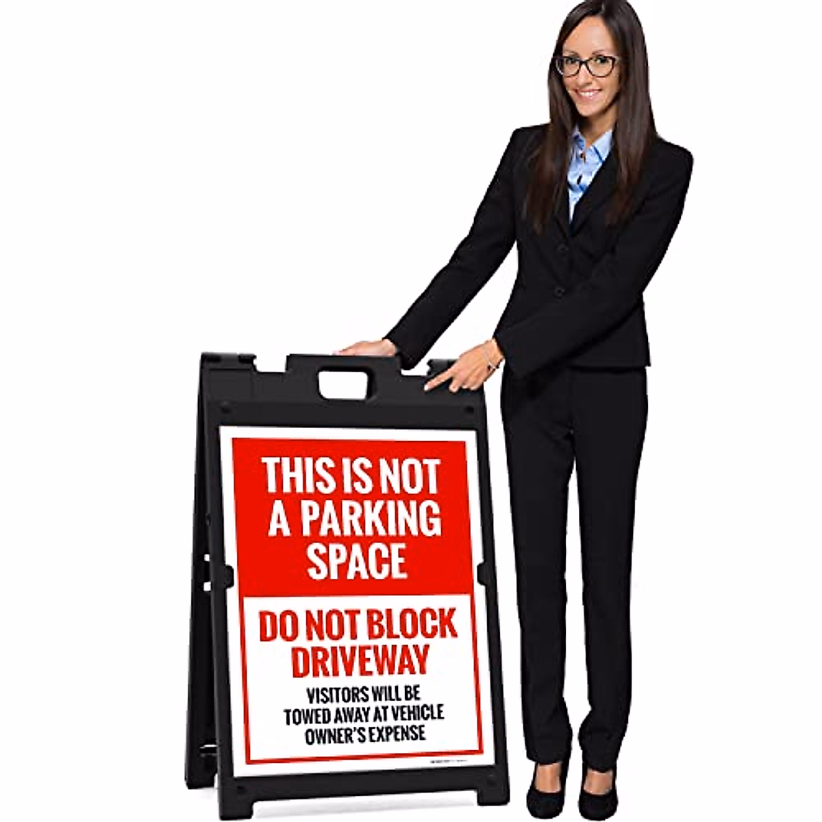 This Is Not A Parking Space Do Not Block Driveway Violators Towed Away Sidewalk Sign Kit, 18x24 Inches, With A Frame Stand, Made in USA by Sigo Signs