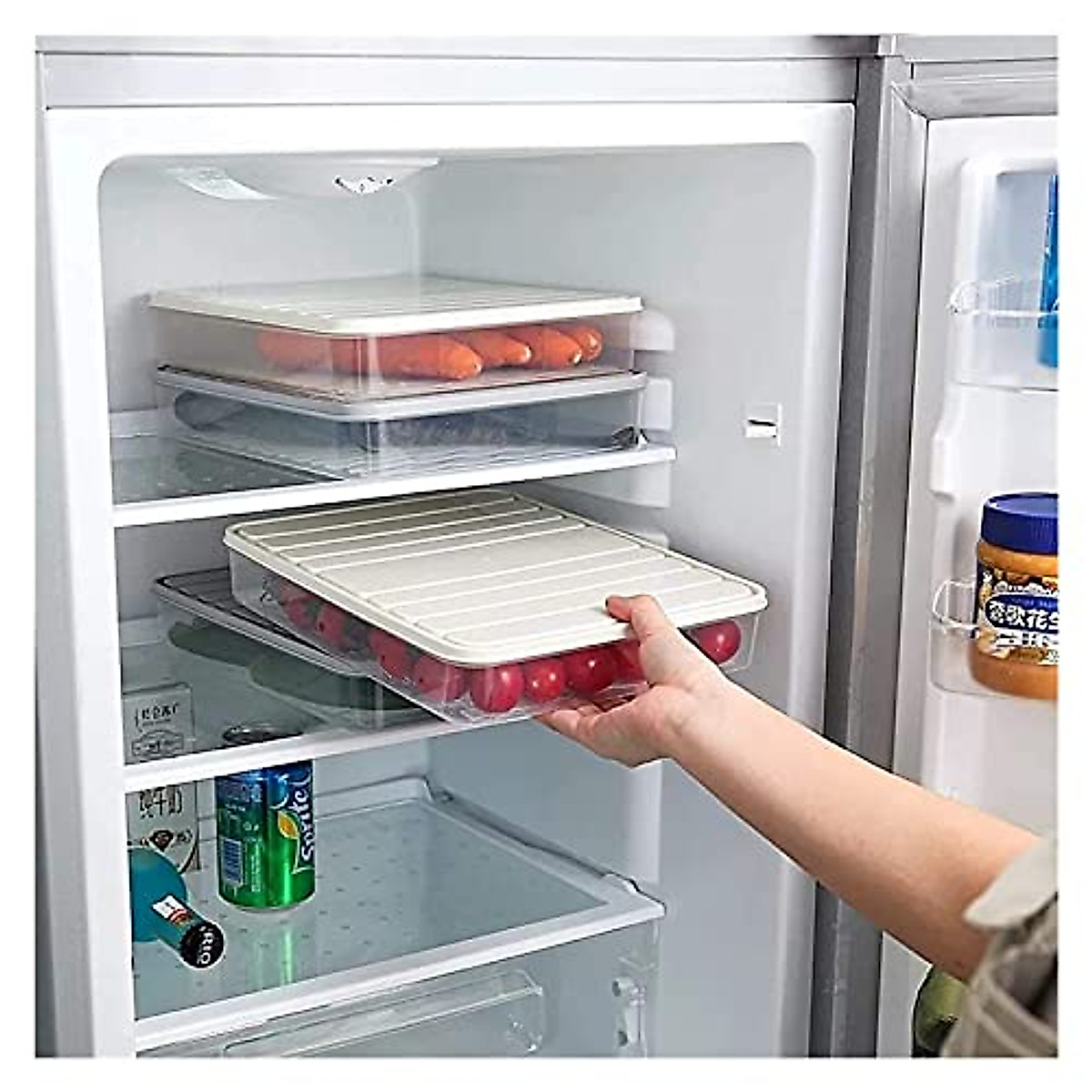 TIST Fridge Storage Container With Lid Stackable Food Organizer Bins Food Fresh Keeping Egg Fish Storage Box ( Color : S White )