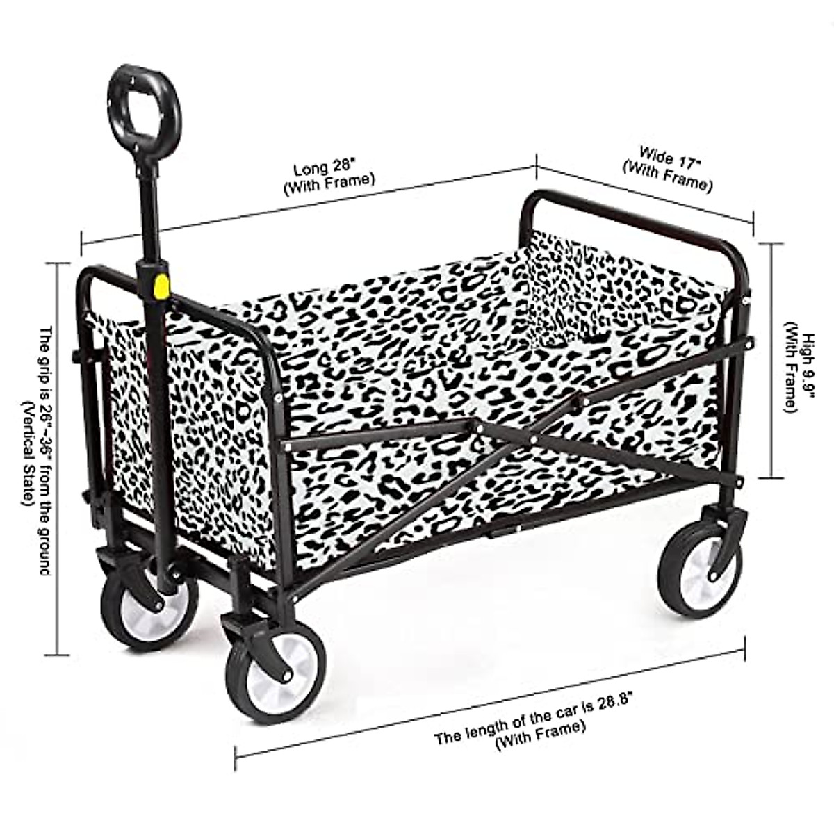 Outdoor Collapsible Wagon Leopard Texture Repeats Seamless Black White Camping Shopping Garden Cart Heavy Duty Wagon Adjustable Portable Utility Folding Wagon with Wheels