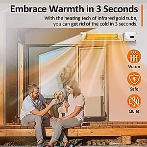 Patio Heater-Air Choice Electric Infrared Heater 1500W Wall Mounted Indoor Outdoor, Quiet Instant Heating with LCD Display Remote Control Full Protection, Space Heater for Large Room Garage Backyard