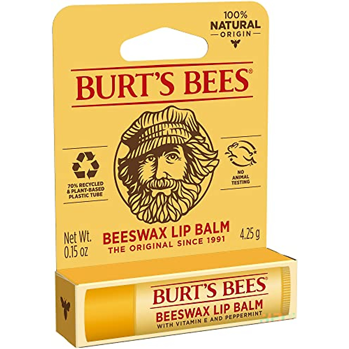 Burt's Bees 100% Natural Origin Moisturizing Lip Balm, Original Beeswax with Vitamin E & Peppermint Oil 0.15 Ounce Tube