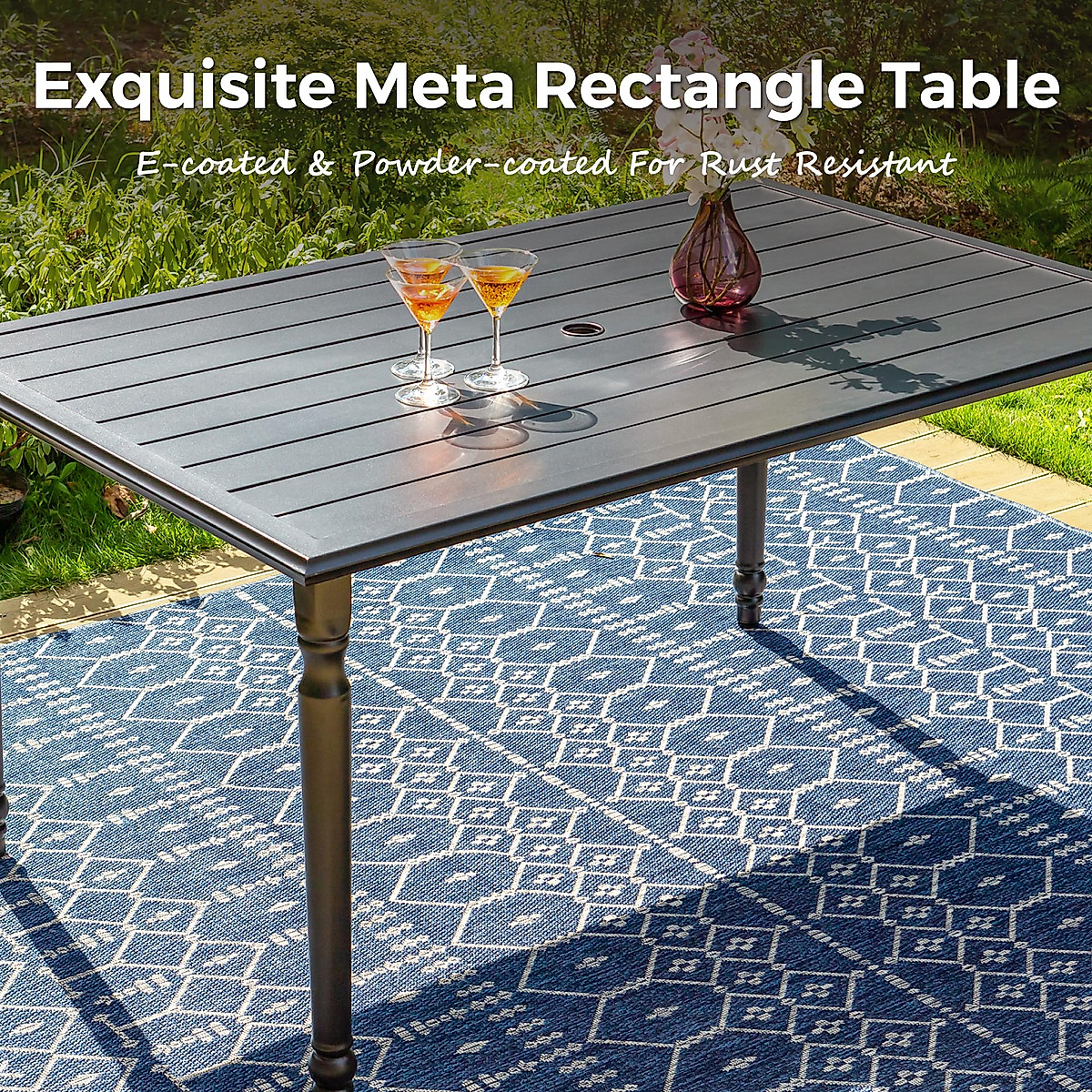 MIXPATIO 7 Pieces Patio Dining Set, Patio Dining Set for 6, 6 x Textilene Dining Chairs, 60" Rectangular Outdoor Dining Table with 1.77" Umbrella Hole, for Lawn Garden Backyard Deck, Grey