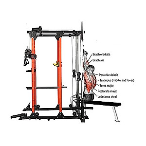 HAUSHECK Squat Rαck with Pull Up Bar, LAT Pulldown, Weight Cαge, Cable Crossover, J-Hooks, Dip Handles, 1400lbs Power Cage with Training Attachment, Multi-Functional Powēr Racks for Home Gym, Orange A