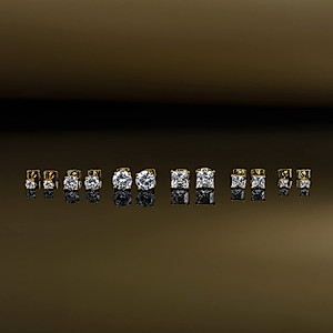 DwearBeauty 6 Pairs Gold Plated Cubic Zirconia Earrings Pack，Round Cut and Princess Cut Earrings for Men and Women