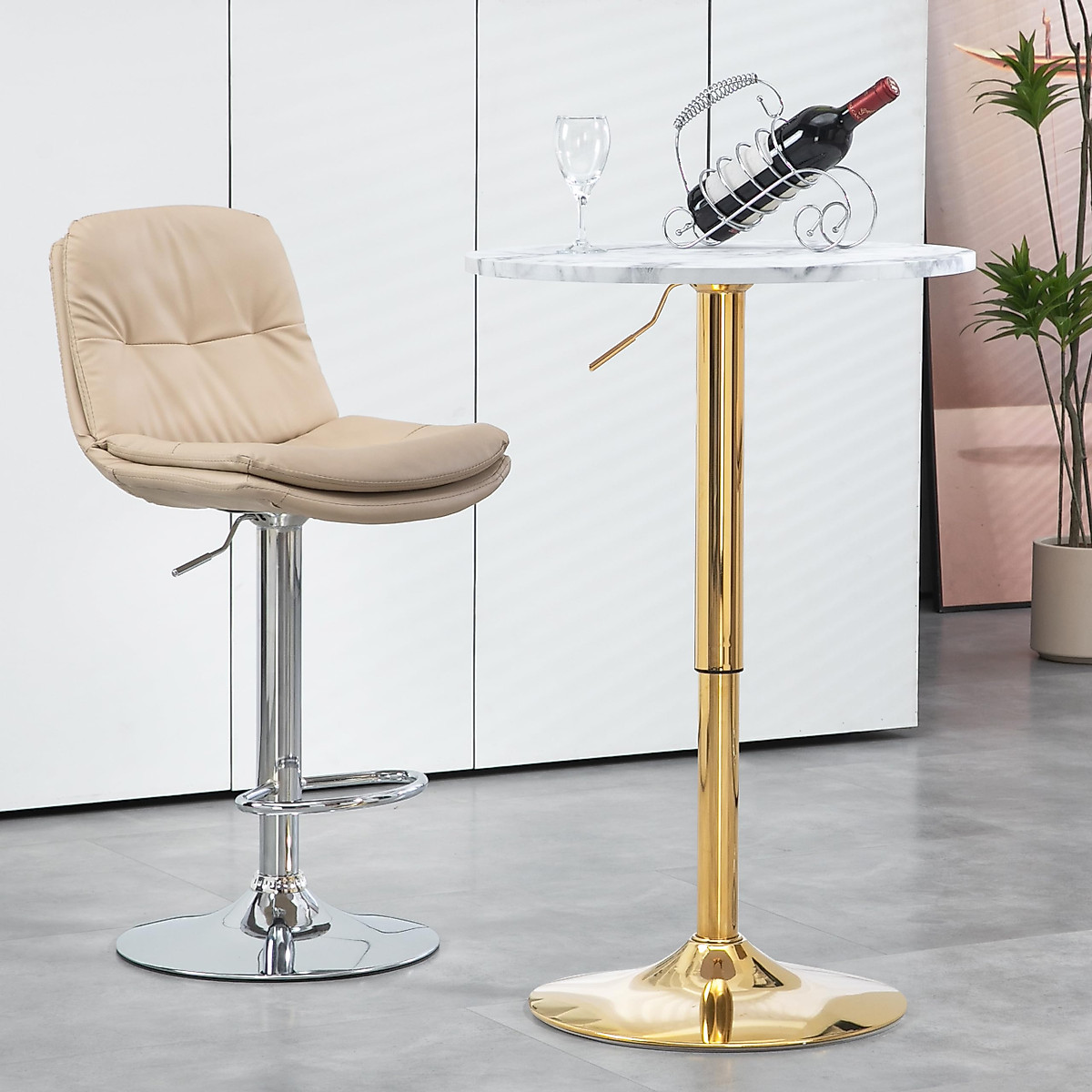 Finnhomy 24'' Round Cocktail Bar Table with Metal Base, Tall Bistro Pub Table, Adjustable 27.9''-35.4'' Counter Bar Height for Kitchen, Dining Room, Living Room, Easy Assembly, Gold