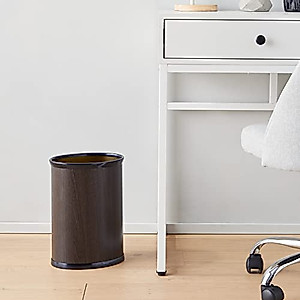 Kraftware 14" Oval Waste Basket Black Bumper Woodcraft Ebony, Walnut Brown