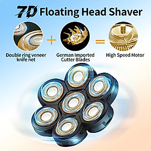 Roziapro Upgrade 7D Freedom Head Shaver Replacement Blades Electric Shaver Replacement Head Shavers for Bald Men Replaceable Head Waterproof Blades for Men 5 in 1 Bald Head Replacement Blades (Gold)