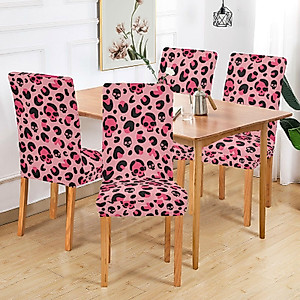 JUNZAN Halloween Skull Leopard Camouflage Pink Chairs Covers Set of 4 Slipcovers Spandex Dining Chair Covers for Outdoor Chair Ceremony