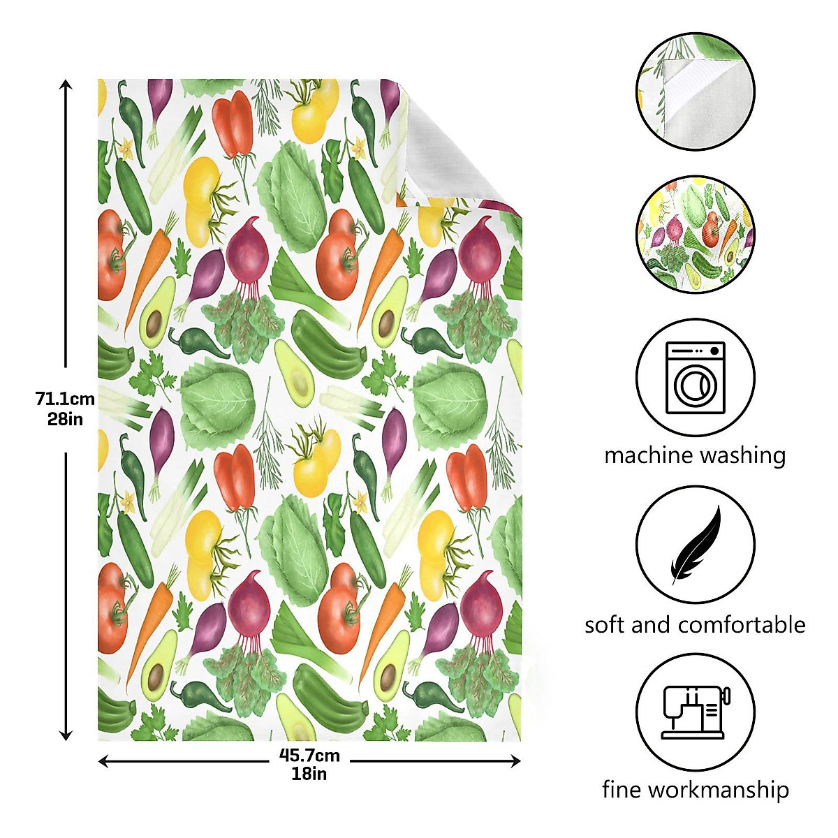 JSTEL Vegetable Kitchen Towels Set of 4,Quick Dry Dish Drying Towels Rectangle 18x28 inch Microfiber Kitchen Hand Towels Vegetable Pattern