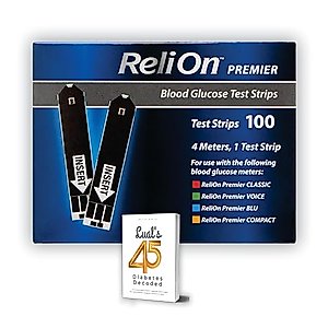 Reli On Premier Blood Glucose Test Strips | Diabetes Care Test Strips | Tiras de Glucometro | ReliOn Premier Test Strips 100 Count. + Lual's 45 Diabetes Decoded