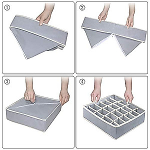 3 Pack Socks Underwear Drawer Organizer Divider, 24 Cells Foldable Fabric Closet Organizer Storage Box for Socks, Underwear, Ties, Belts