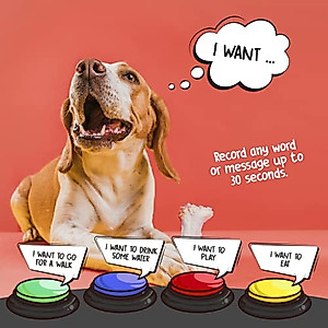 Dog Buttons for Communication – Talking Pet Button Set – Teach Dogs to Communicate – Train Pets with Recordable Voice Commands – Connect, Bond & Have Fun – Colorful Behaviour Aids for Puppies