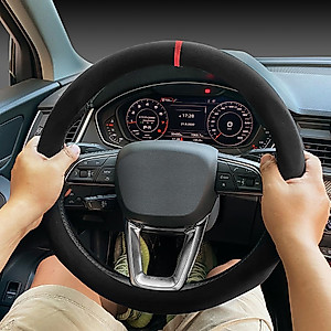 Carodi Car Suede Steering Wheel Cover Car Non-Slip Leather Car Interior Fitting 15-inch Universal
