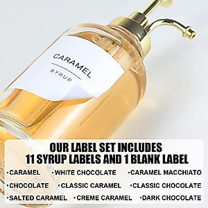 Coffee Syrup Dispenser for Coffee Bar,Coffee Syrup Pump Dispenser for Coffee Bar Accessories,Coffee Syrup Bottles.16.9 oz 500 ml, Set of 2, Gold.Including Glass Bottle,Pump,Labels and Silicone Funnel