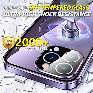 iPhone 14 Pro Max Privacy Case with Camera Lens Protector, Tempered Glass Cover, Anti-Spy Screen, 360 Degree Double-Sided Tempered Glass Metal Bumper Case, Black