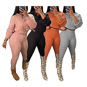 NRTHYE Hooded Sweater Two Piece Set Autumn Winter Women Solid Long Sleeve Crop Top And Pants Rib Knitted Suits Tracksuit