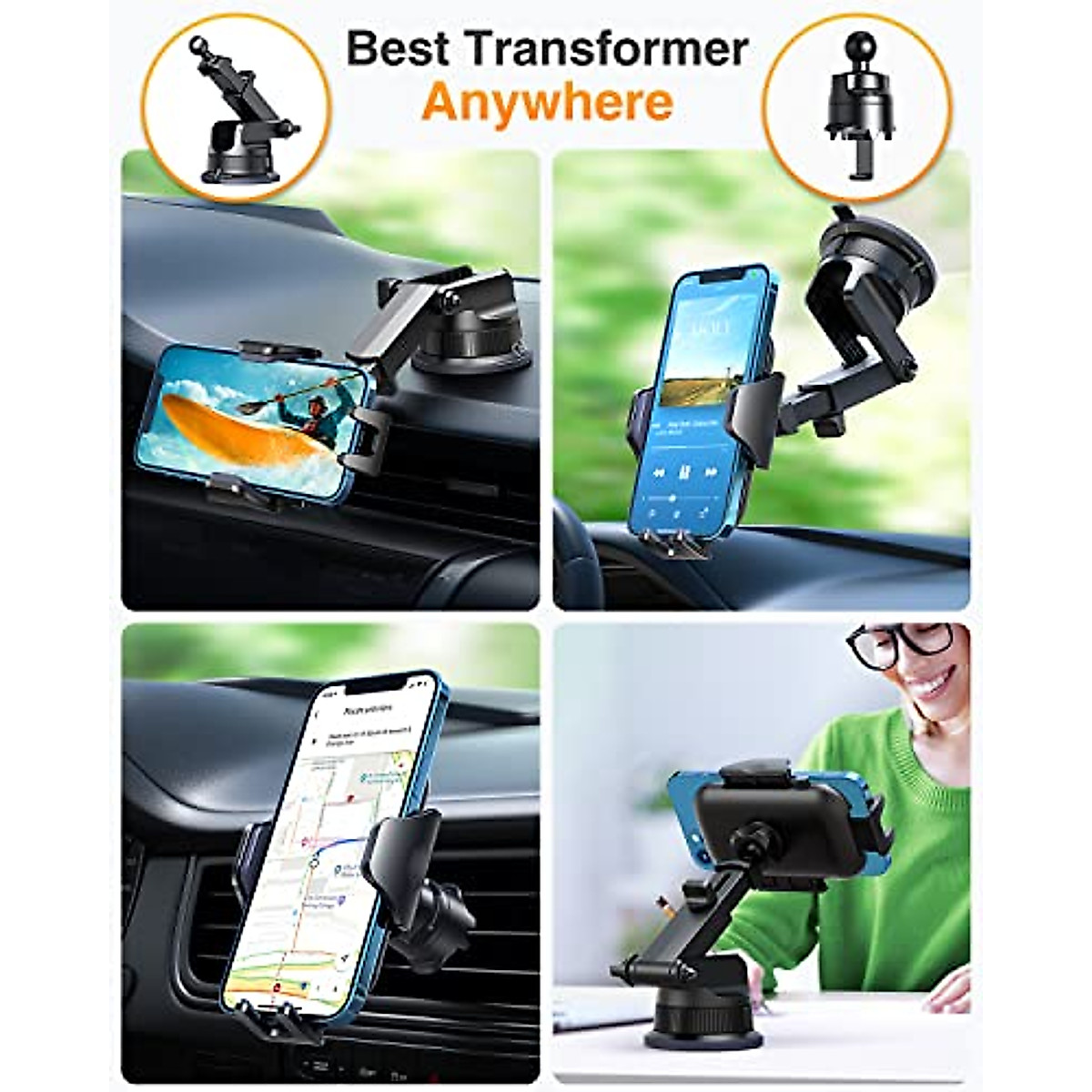 VANMASS TOP Car Phone Holder [Military-Grade Suction & Vent Clip] Cell Phone Mount for Car Dashboard Windshield Vent, Truck Automobile Cradles Dash Stand Bracket for iPhone 14 Pro Max 13 12 11 Android