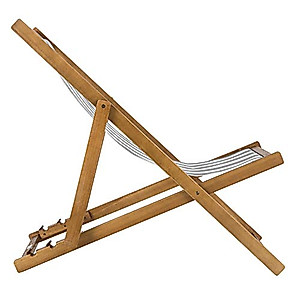 Safavieh PAT7040B-SET2 Outdoor Collection Loren Teak, White Foldable Sling Adirondack Chair, Natural/Grey Stripe