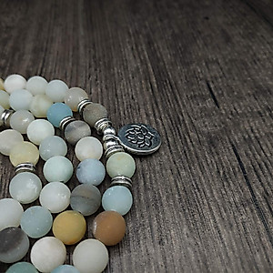 108 Natural Beads Mala Yoga Bracelet with Lotus Charm (Amzonite)