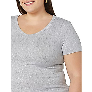 Amazon Essentials Women's Slim-Fit Short-Sleeve V-Neck T-Shirt, Pack of 2, White/Light Grey Heather, Large