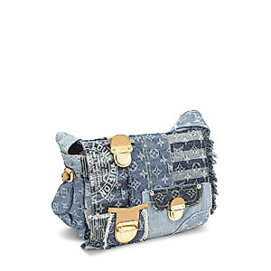 Louis Vuitton, Pre-Loved Blue Denim Patchwork Posty, Blue