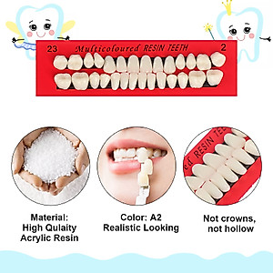 4 Sets Acrylic Resin Fake Teeth Complete Acrylic Resin Teeth Denture Dental Teeth Dentures Upper and Lower Synthetic Resin Teeth for Replacement DIY Halloween, 112 PCS, 23 A2
