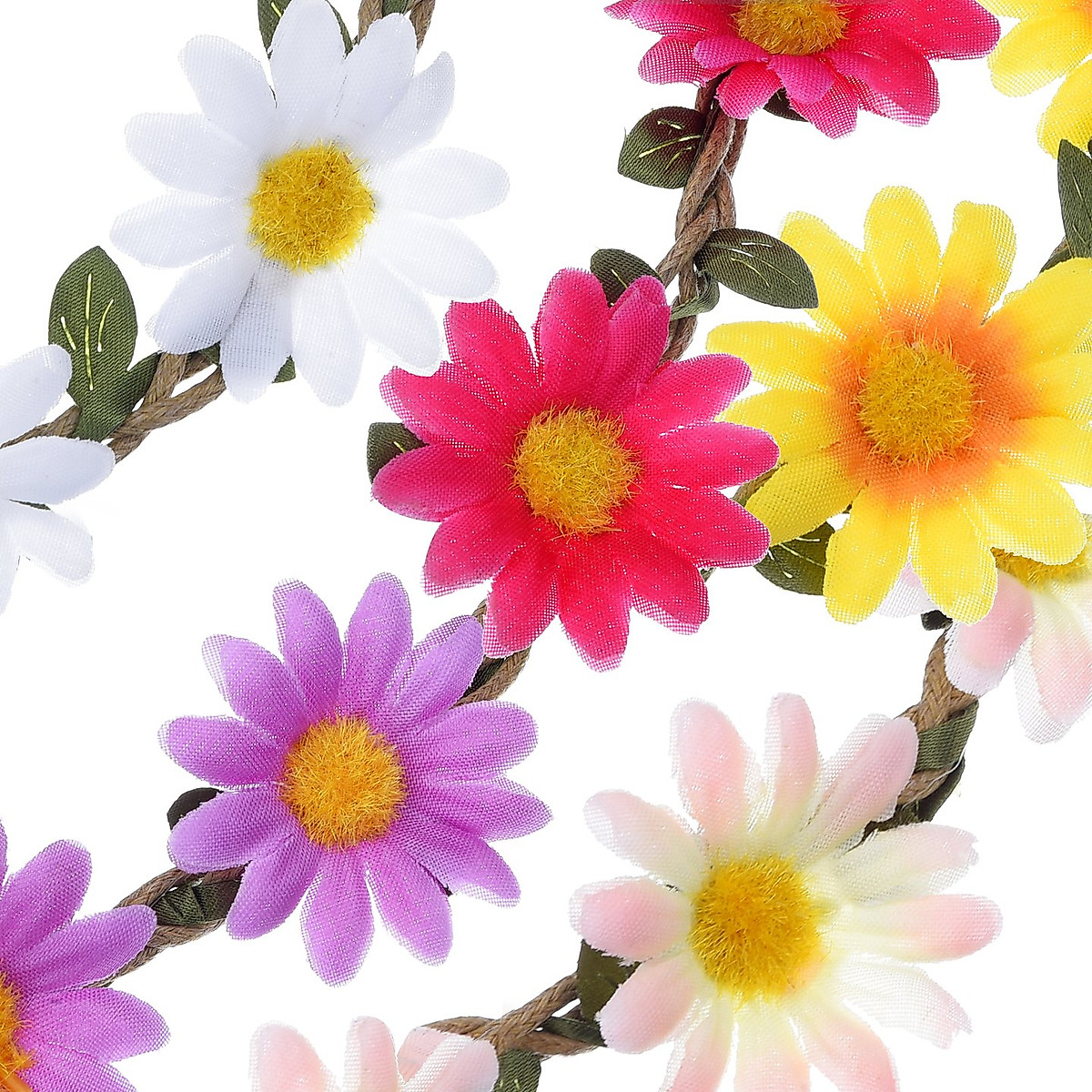 eBoot Multicolor Daisy Flower Headband Crown with Adjustable Elastic Ribbon, 5 Pieces (Multicolor B)