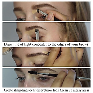 Bueart Design PRECISION Concealer brush for eyebrows Dual Ended Detail Flat Eyeliner definer Brow Brush with spoolies for eyebrow eyelash Spiral Brush Spoolie Mascara Brush