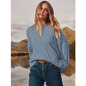 ANRABESS Women's Oversized Crewneck Long Sleeve Fuzzy Knit Casual Chunky Warm 2025 Fall Pullover Sweaters Top Trendy Outfits Grey Blue Large