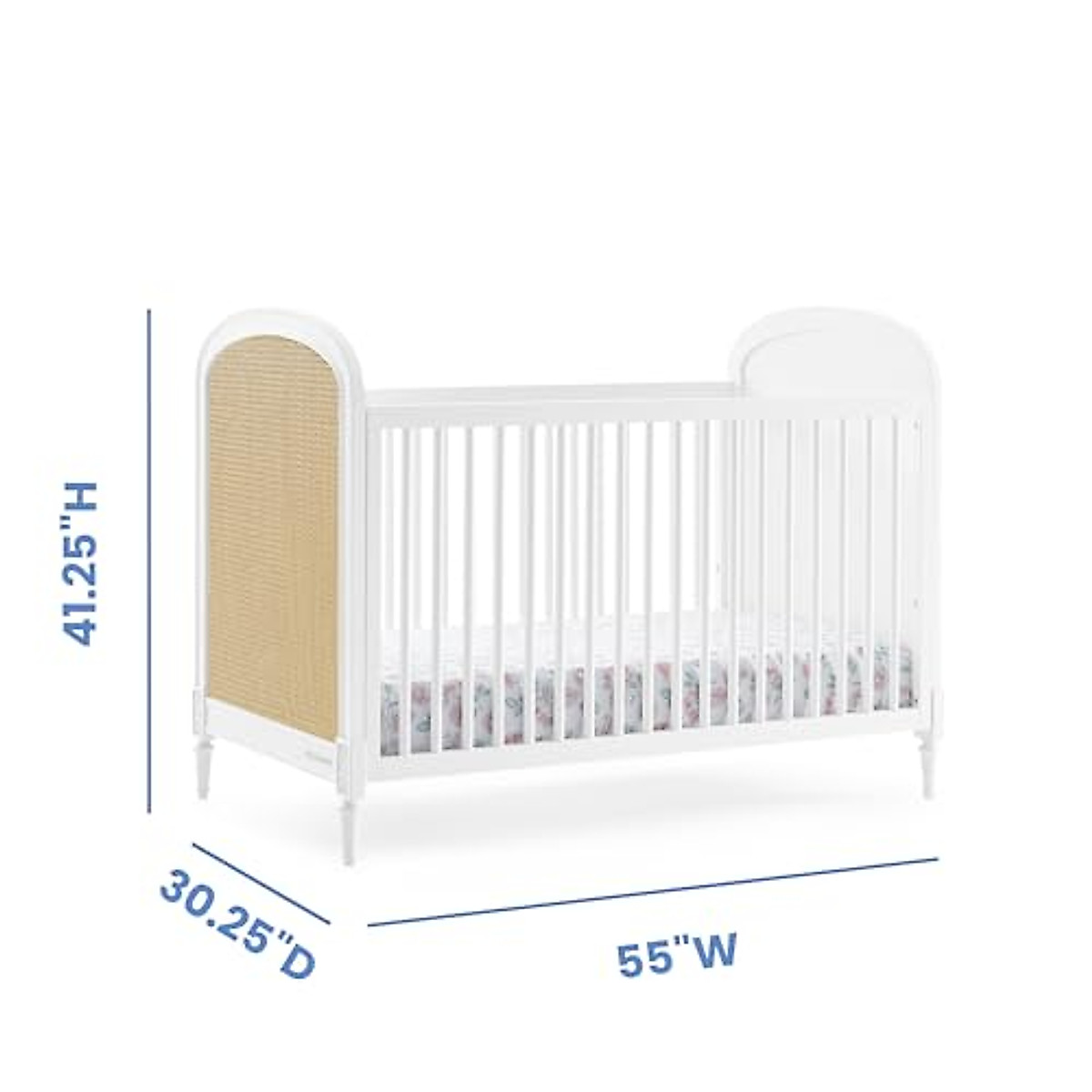 Delta Children Madeline 4-in-1 Convertible Crib - Woven Cane Mesh Panels, Includes Conversion Rails, Greenguard Gold Certified, Bianca White/Textured Almond