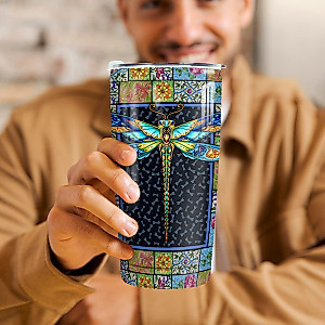 winorax Dragonfly Tumbler Stainless Steel Insulated 20oz Cup Mosaic Drawing Style Coffee Travel Mugs Tumbler With Lid Inspiration Gifts For Women Girls Christmas Birthday Gift