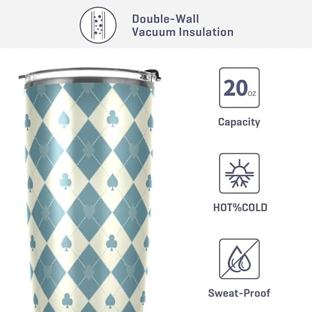 HXshaoye blue beige poker Stainless Steel reusable coffee cups with lids with Straw Lid coffee mug with lid for Home, Office or Car modern mug 20 oz vaso térmico para cafe 20oz