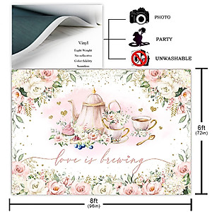 Avezano Love is Brewing Backdrop Wedding Bridal Shower Party Decorations Valentine's Tea Party Theme Photo Background Cake Table Banner (8x6ft)
