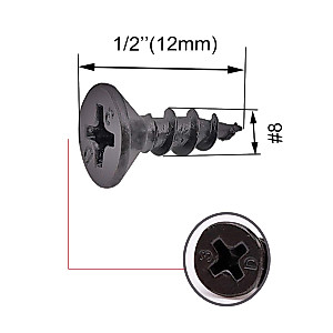mxuteuk Carbon Steel 200pcs #8x1/2'' Flat Head Phillips Drywall Screws Fine Thread Sharp Point Wood Screw,Self Tapping Quality Black Steel Screws M4-12mm